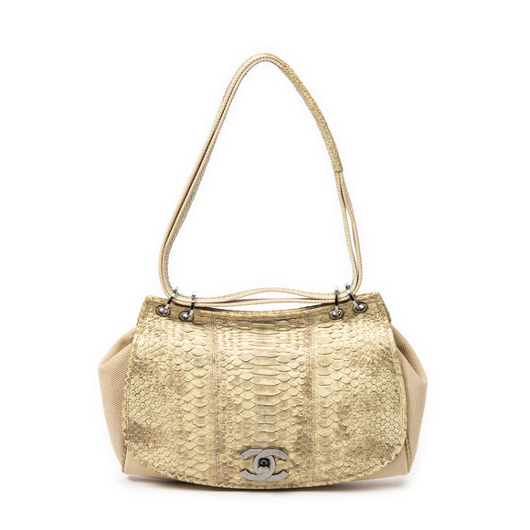 CHANEL | Bags | Chanel Python Flap Shoulder Bag In Beige Python Print ...
